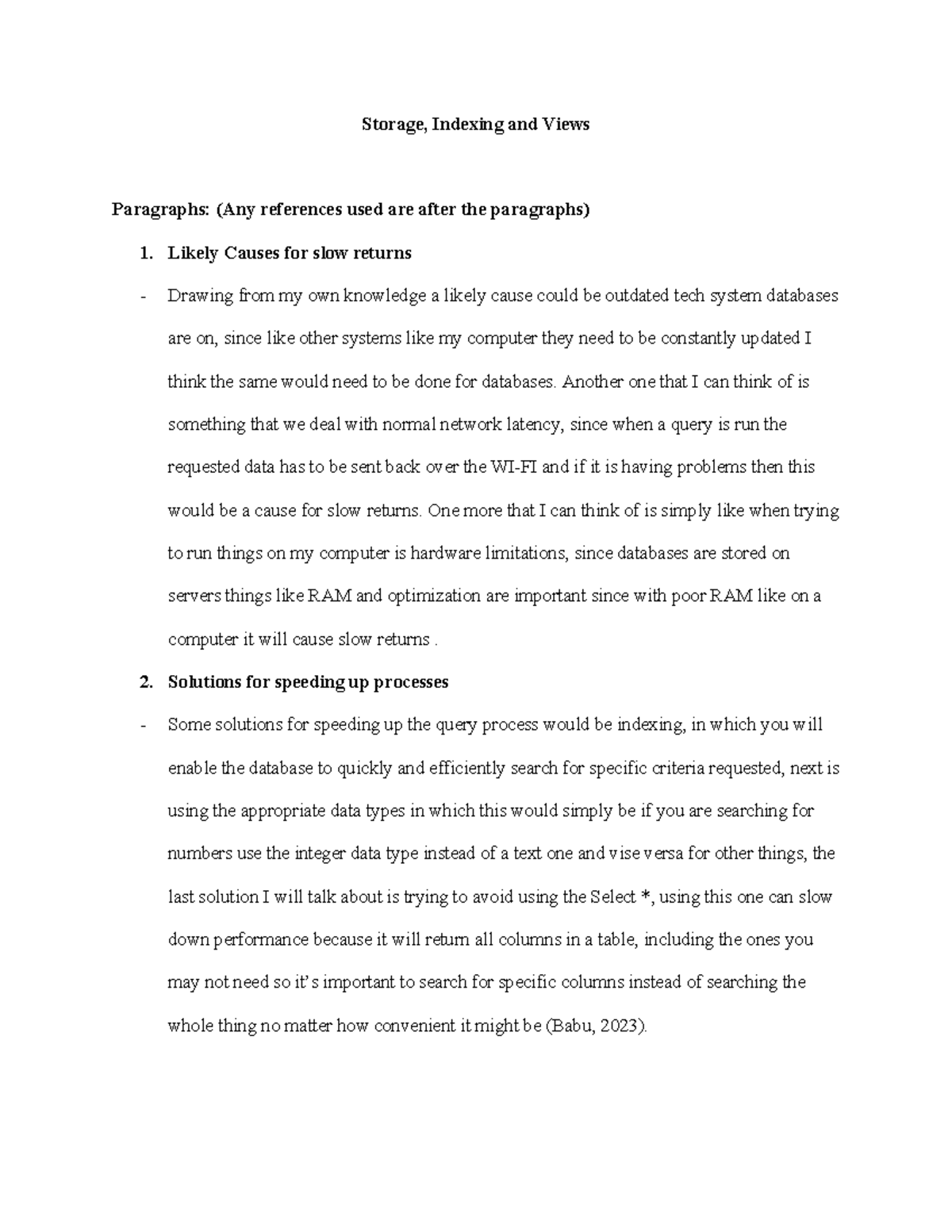 Storage, Indexing, and Views: Causes, Solutions, and Issues Analysis ...