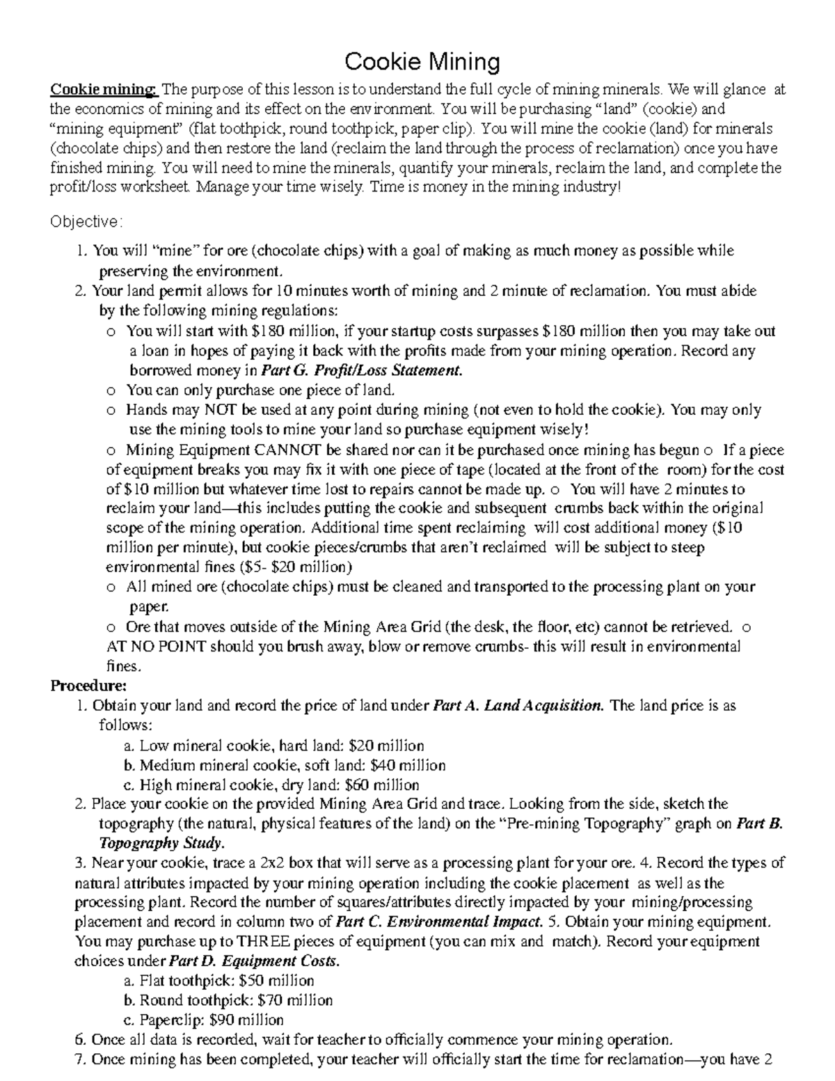 Cookie Mining Lab (Course Code: ENV101) - Understanding Mining ...