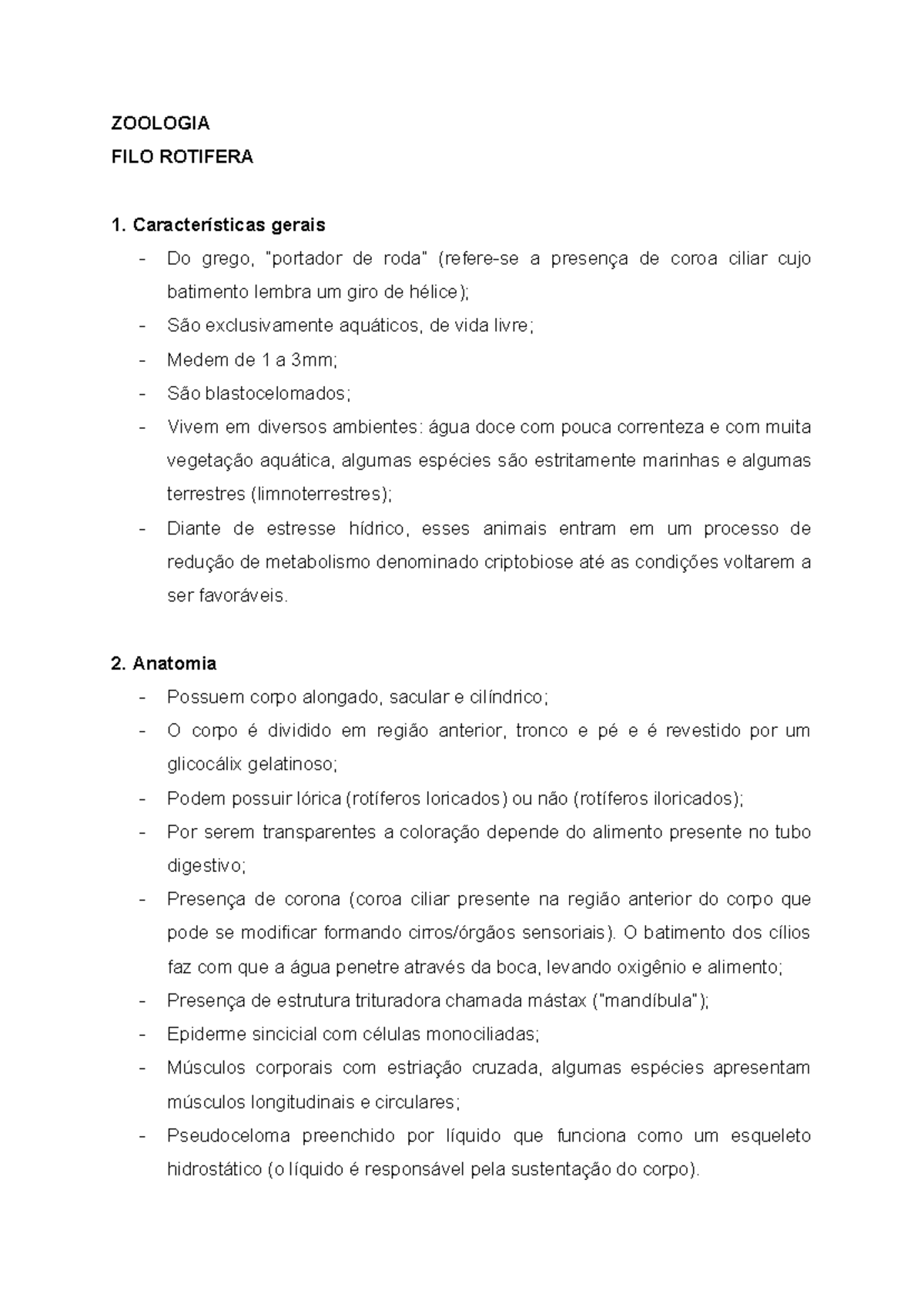Zoologia: Características e Anatomia dos Rotíferos (FILO Rotifera ...