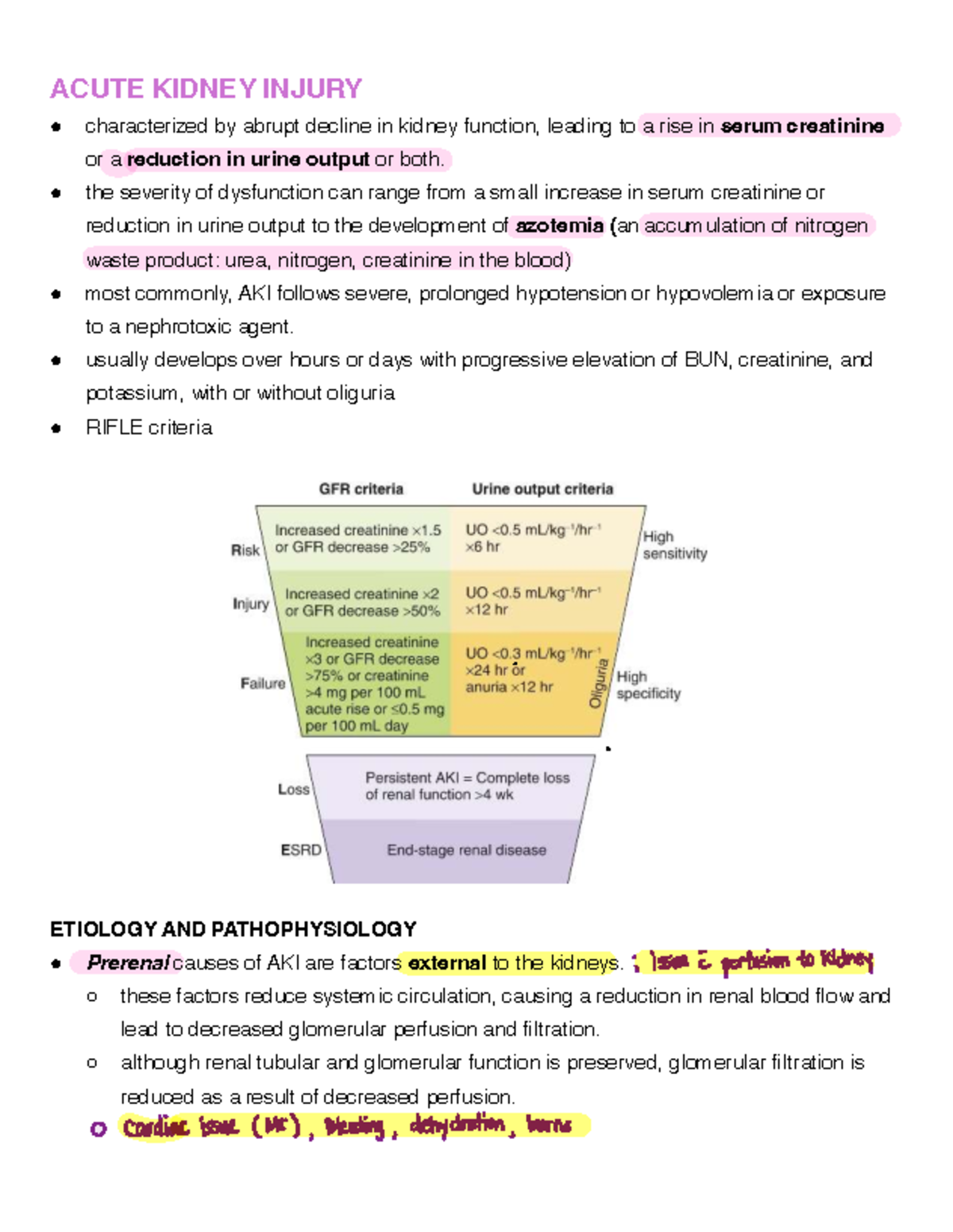 Module 1: Acute Kidney Injury (AKI) Overview and Management Notes - Studocu
