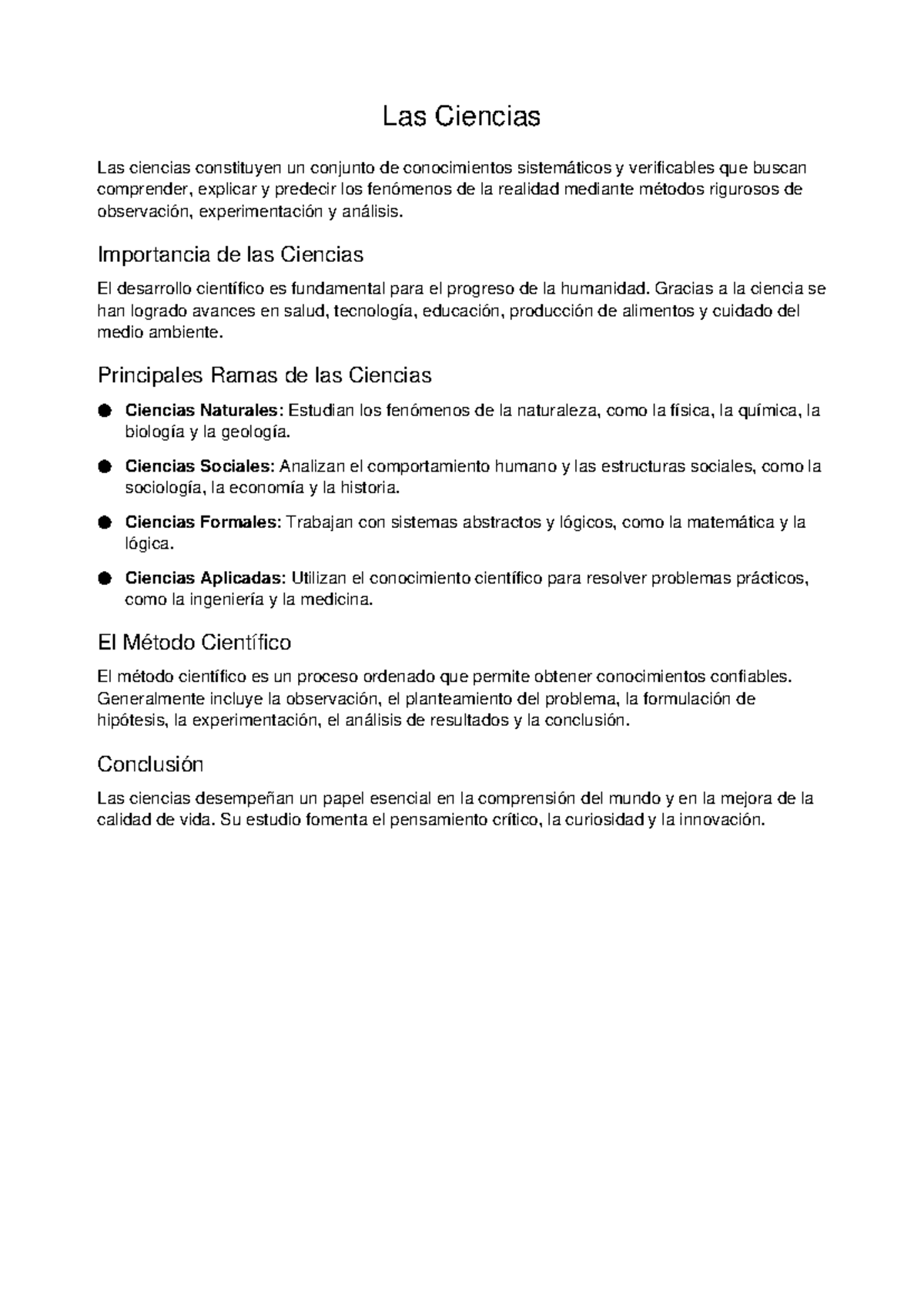 Ciencias: Importancia, Ramas y Método Científico - Studocu