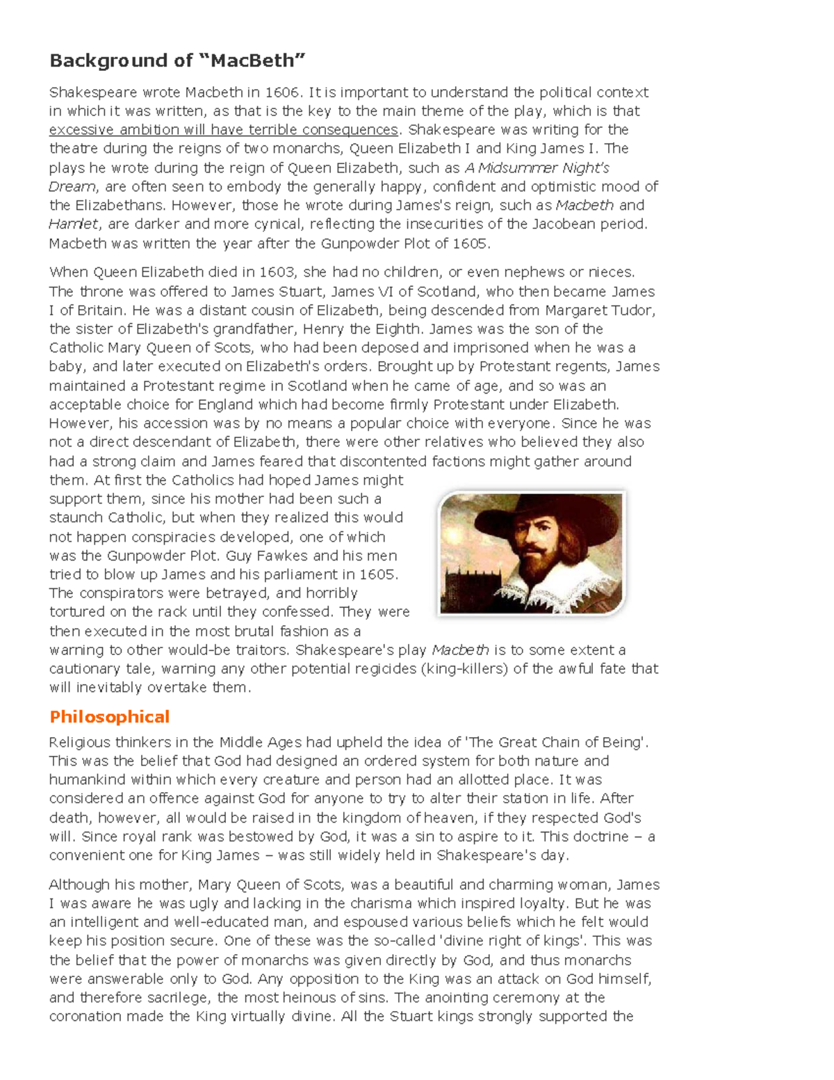Macbeth Context Info Sheet: Political and Historical Background - Studocu
