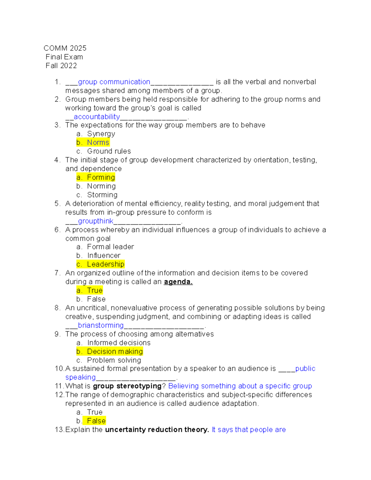COMM 2025 Final - Group members being held responsible for adhering to ...