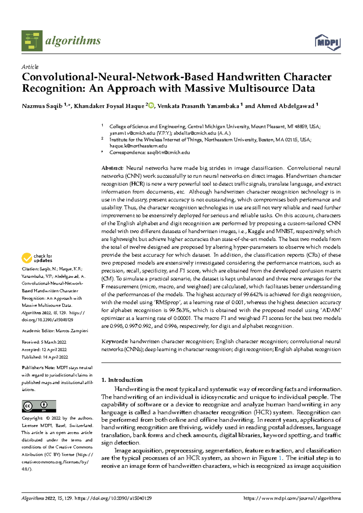 Algorithms 15: Handwritten Character Recognition Using CNN with ...