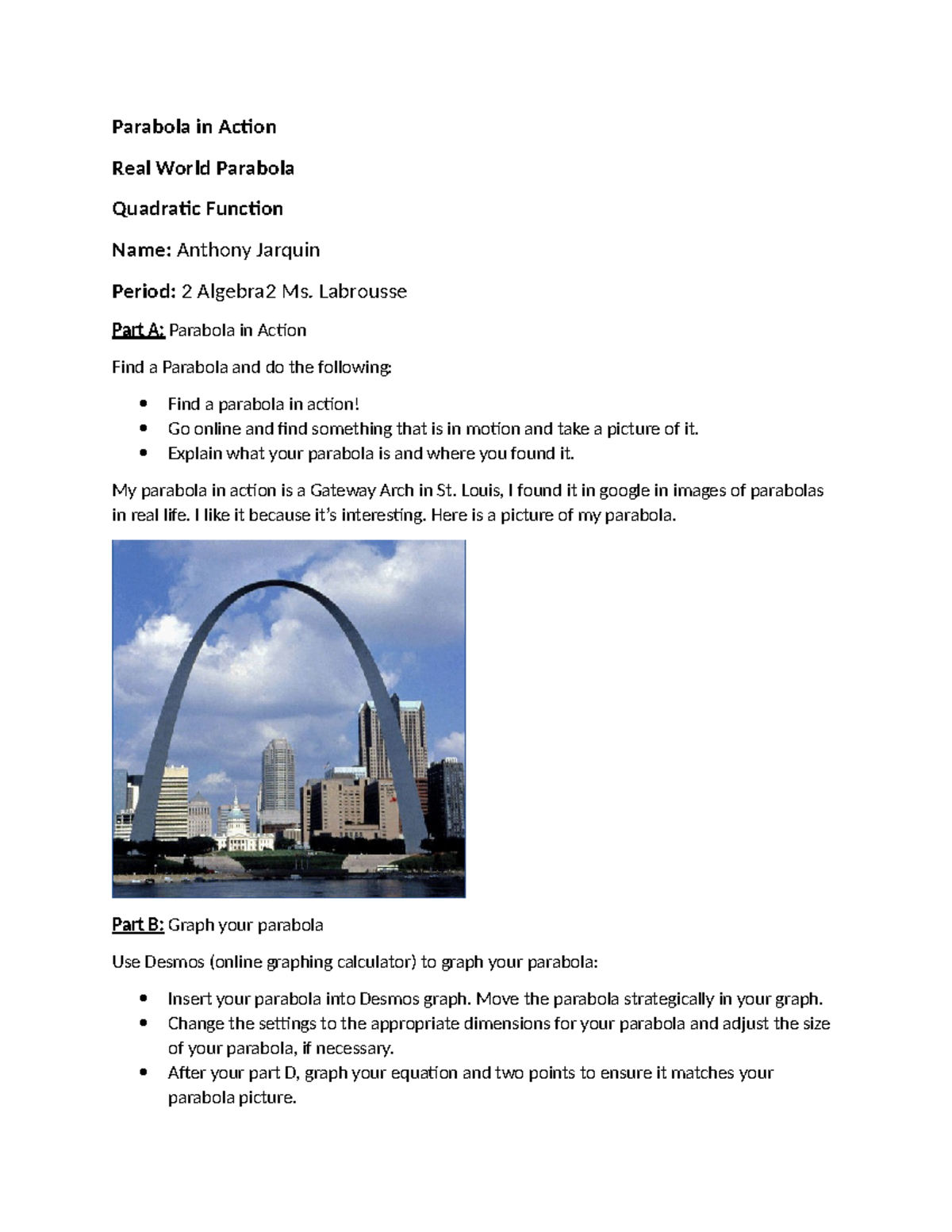 Algebra2: Parabola in Action - Real World Applications & Graphing - Studocu