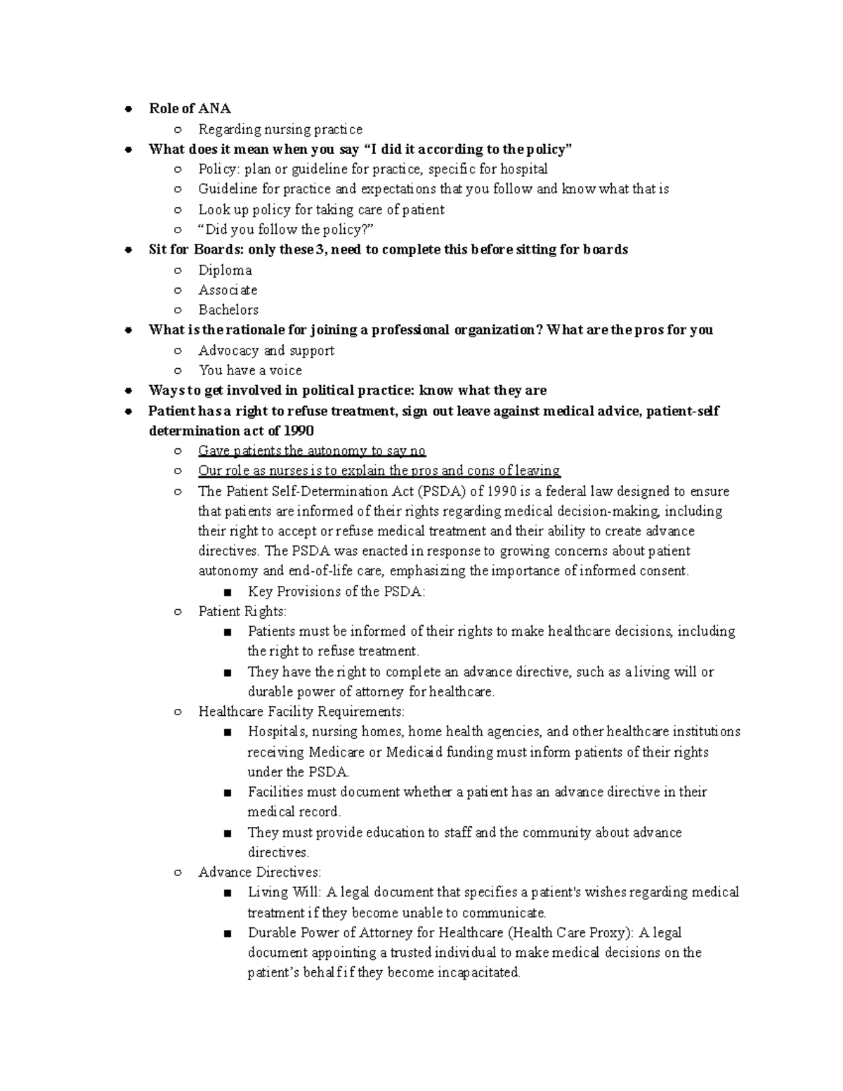 Midterm Review: Role of ANA in Nursing Practice and Patient Rights ...