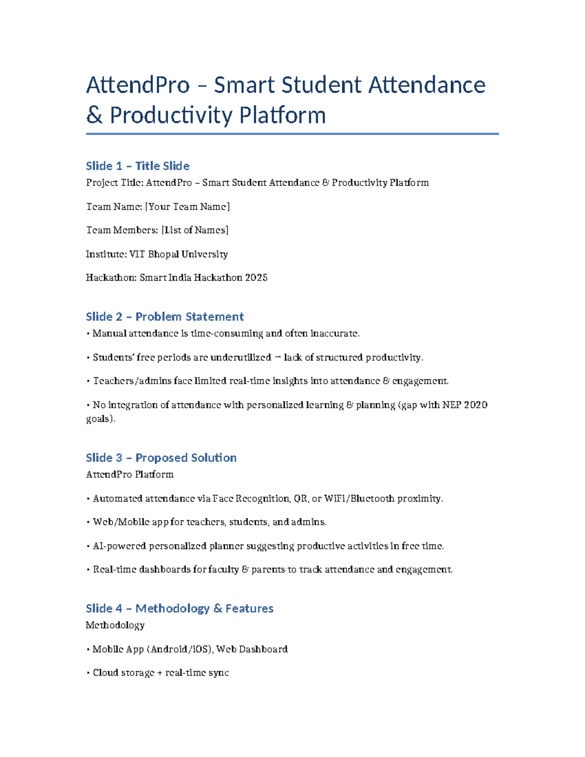 AttendPro Smart Student Attendance Productivity Platform - PPT - Studocu