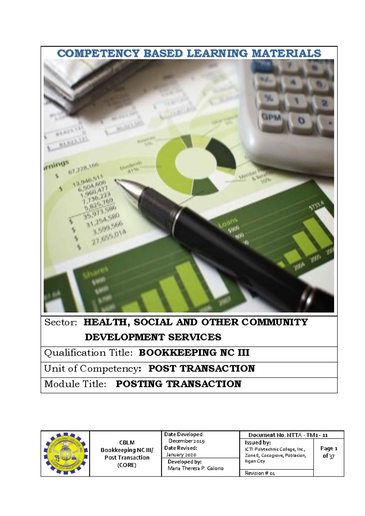 Module 2: Post Transaction Learning Materials for Bookkeeping NC III - Studocu