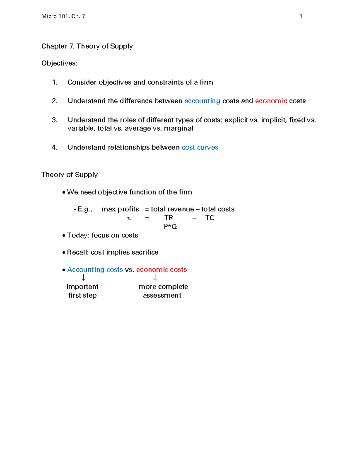 Micro 101: Chapter 7 - Understanding Supply Theory and Costs - Chapter ...