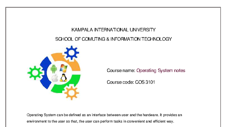 COS 3101 Operating System Notes: Key Concepts and Functions - Studocu