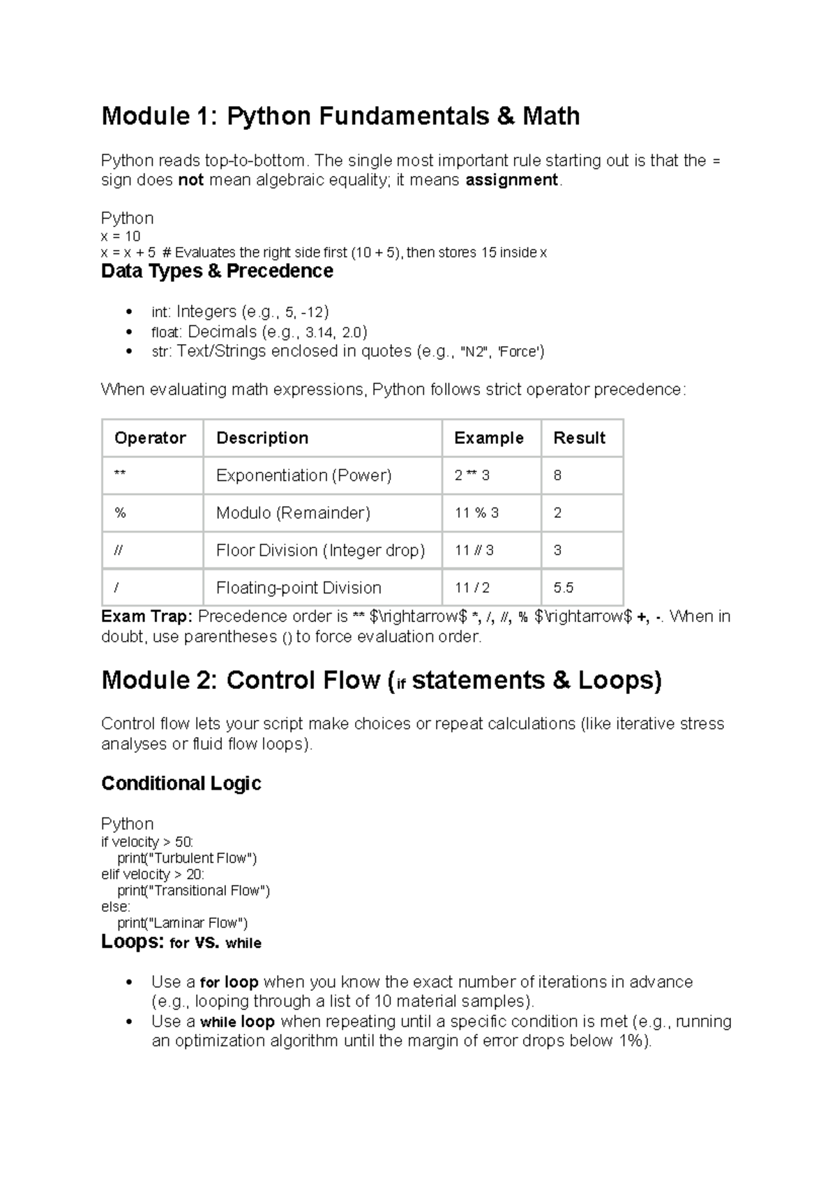 Eng1181: Python Fundamentals and Control Flow Notes - Studocu
