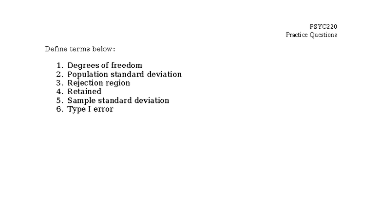 PSYC220 Module 3 Practice Questions on Hypothesis Testing - Studocu