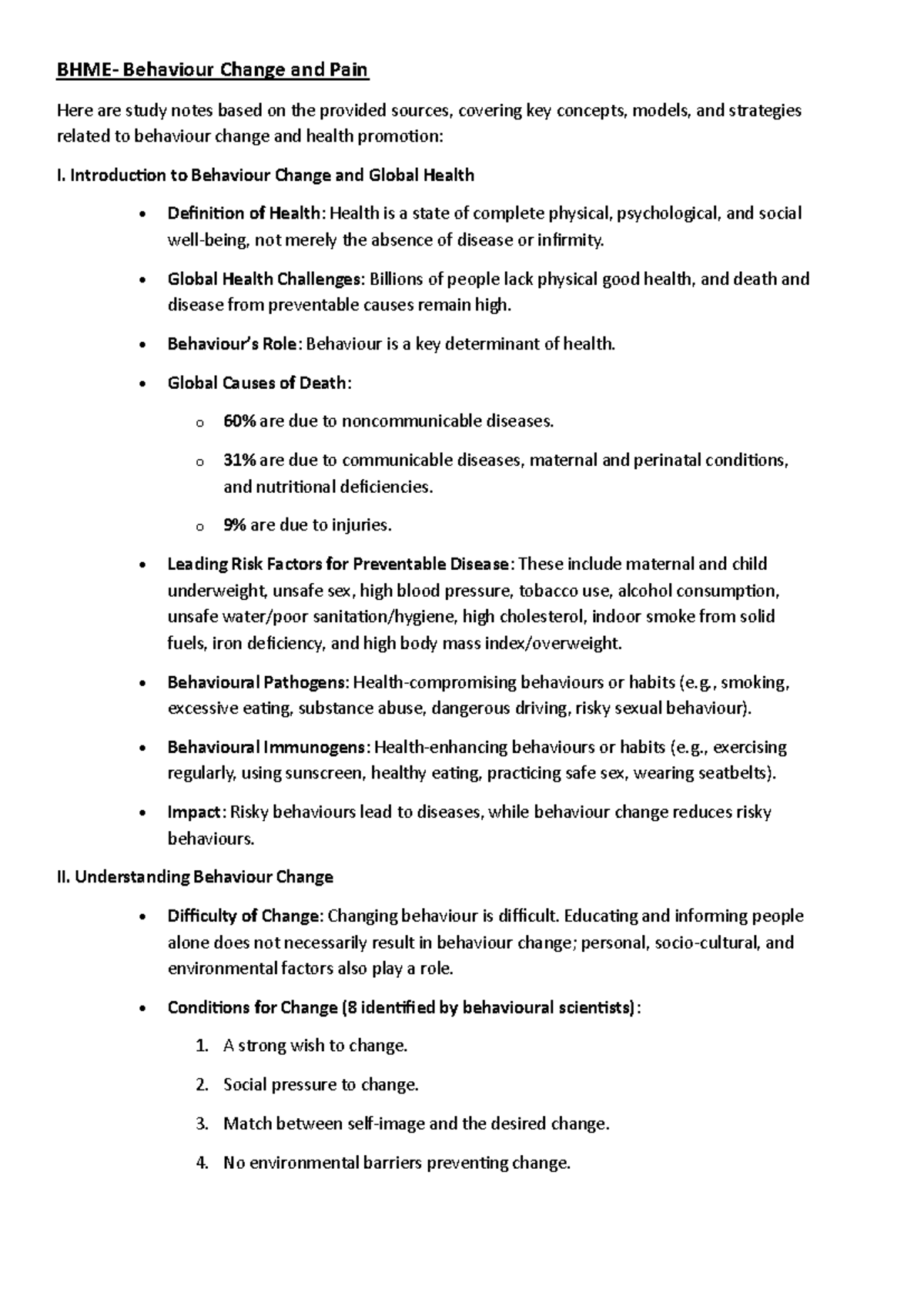 Behaviour Change & Pain Management: Key Concepts & Strategies - Studocu