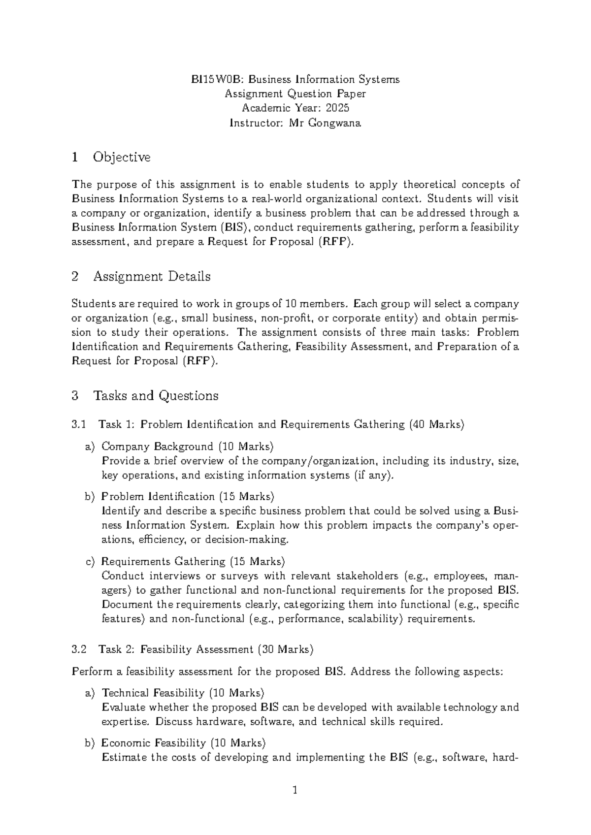 BI15W0B: Business Information Systems Assignment Guidelines 2025 - Studocu