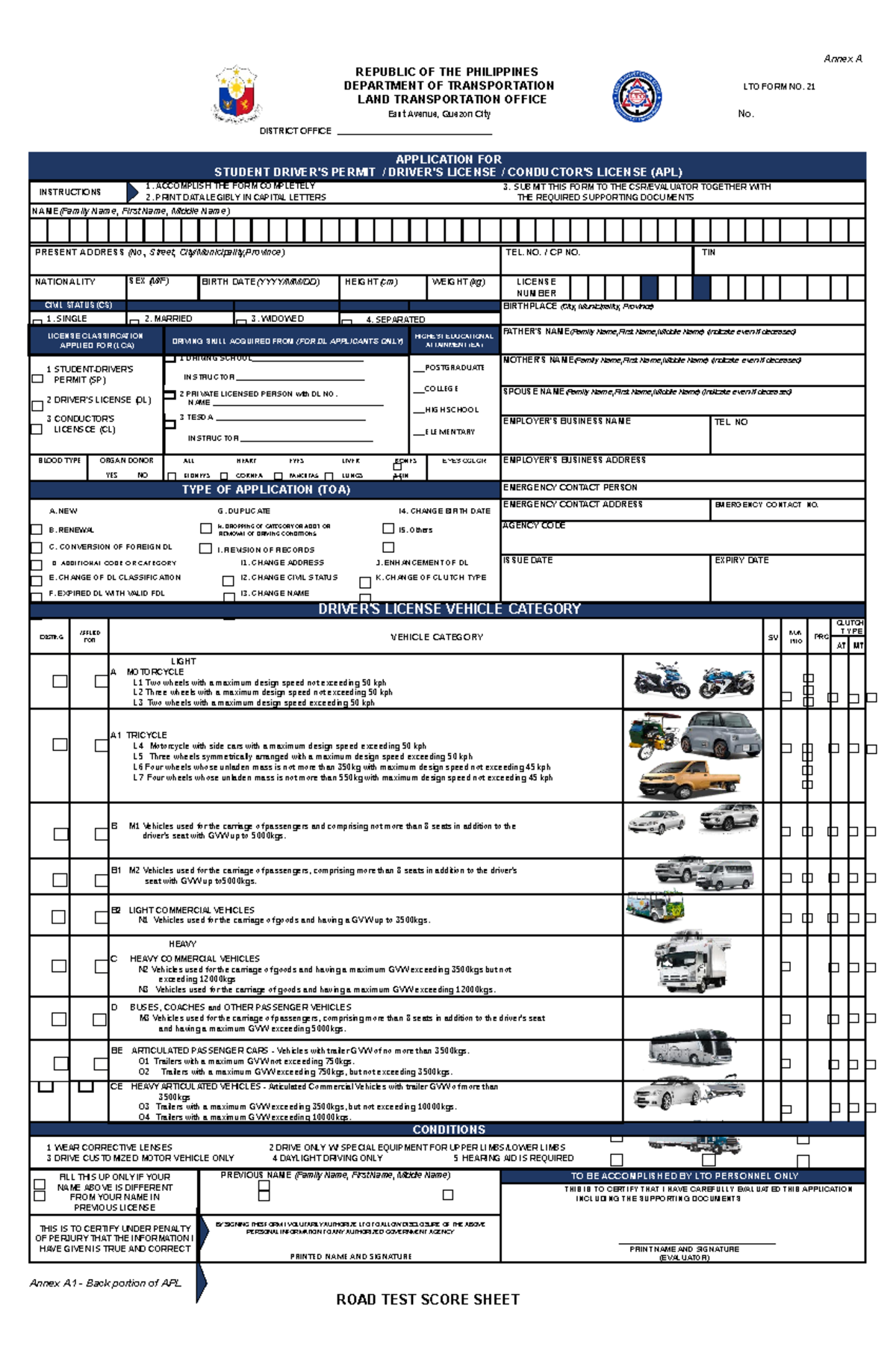 Application for Student Driver's Permit (APL) - LTO Form No. 21 - Studocu