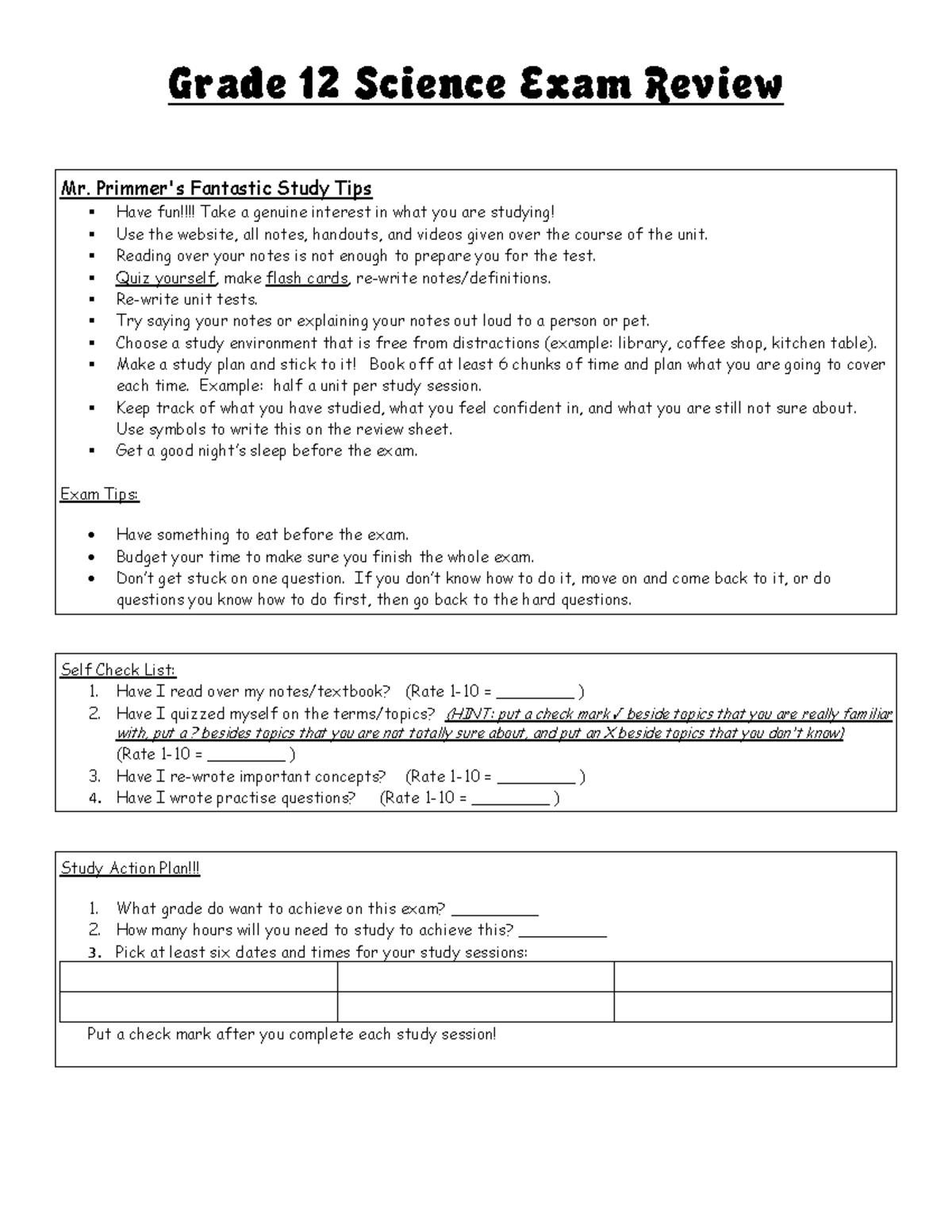 SNC4M Grade 12 Science Final Exam Review Tips and Strategies - Studocu