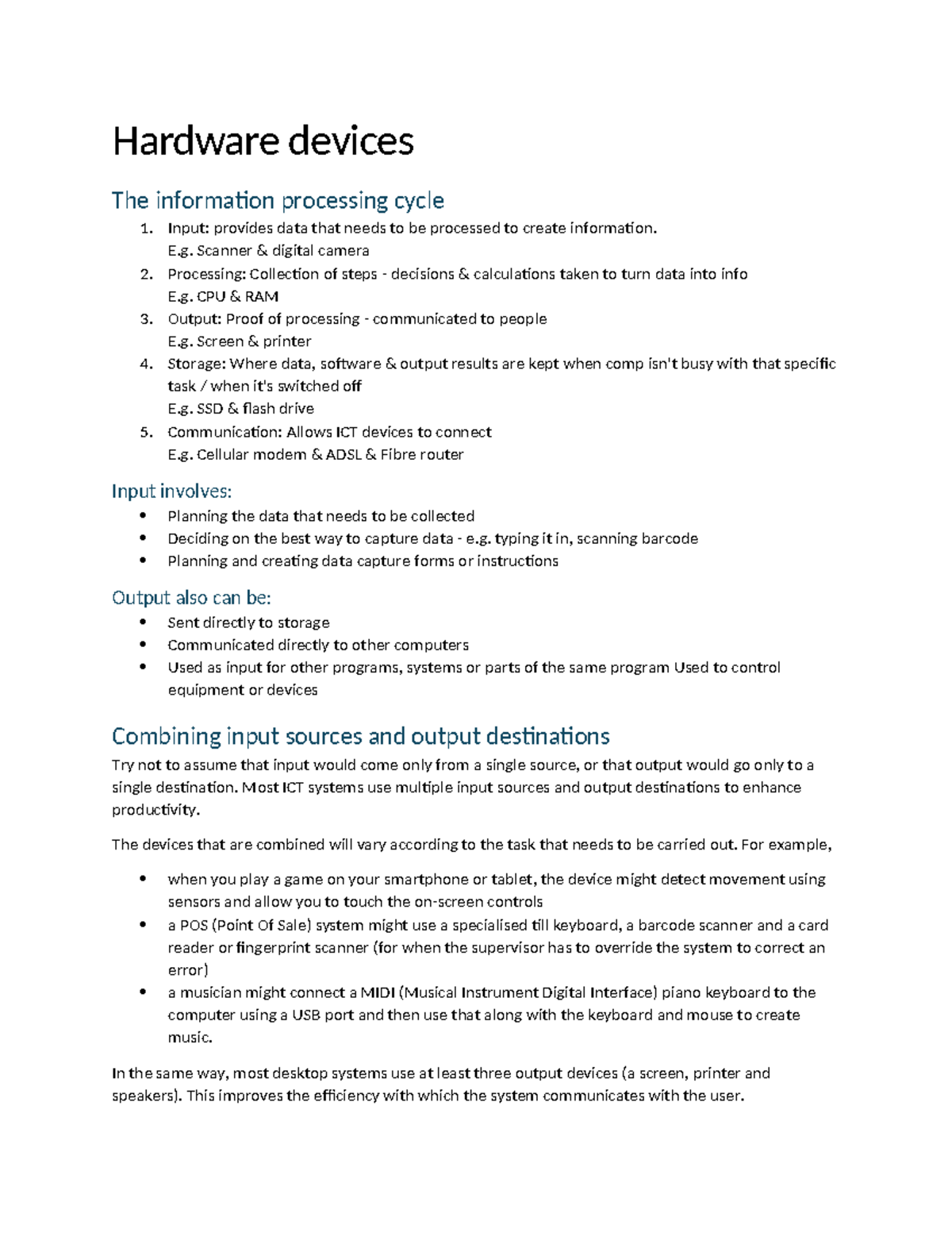Understanding the Info Processing Cycle: Role of Hardware Devices - Studocu