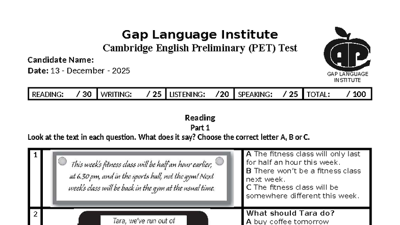 PET Test - Cambridge English Preliminary Exam Guide - Studocu