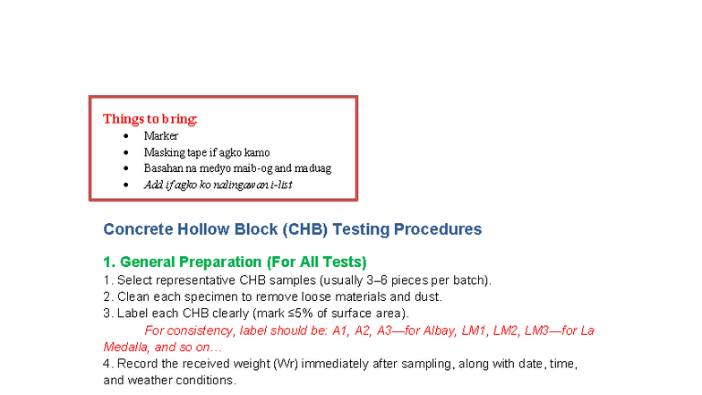 CHB Testing Procedures: Essential Guidelines and Steps - Studocu