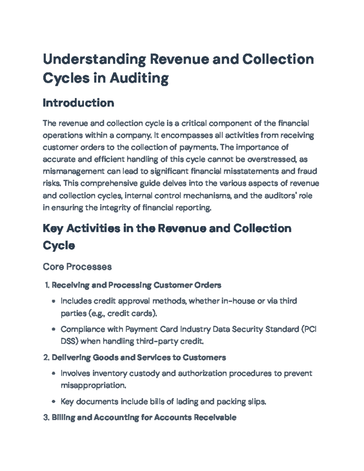 Understanding Revenue and Collection Cycles in Auditing: A Guide ...
