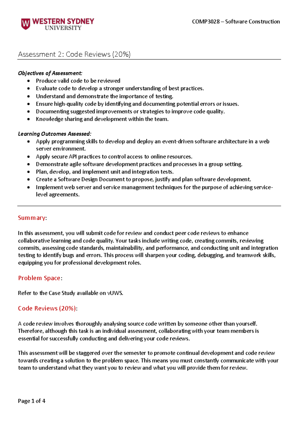 COMP3028 SPR24 Assessment 2: Code Review Guidelines and Objectives ...
