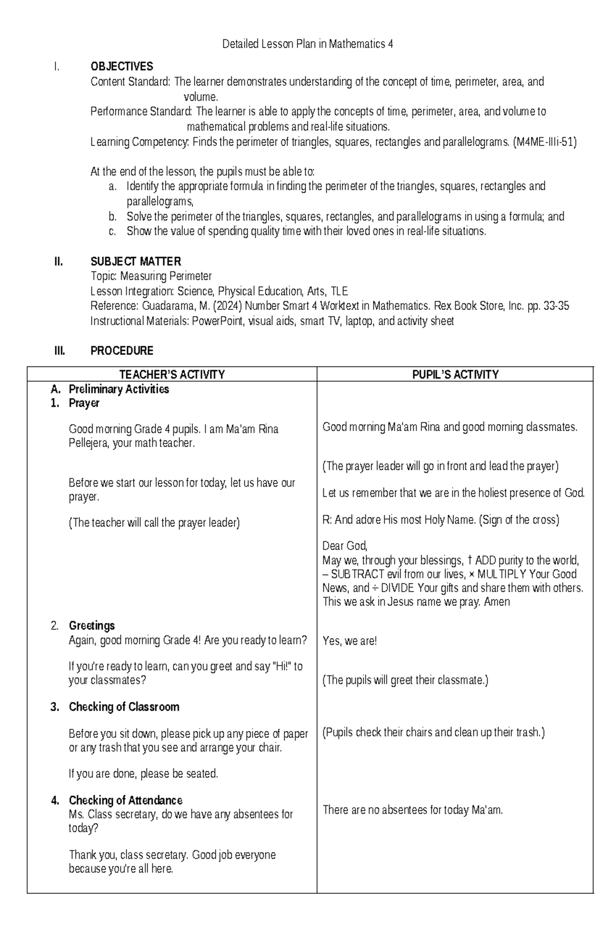 Final Lesson Plan for Math 4: Measuring Perimeter - Studocu