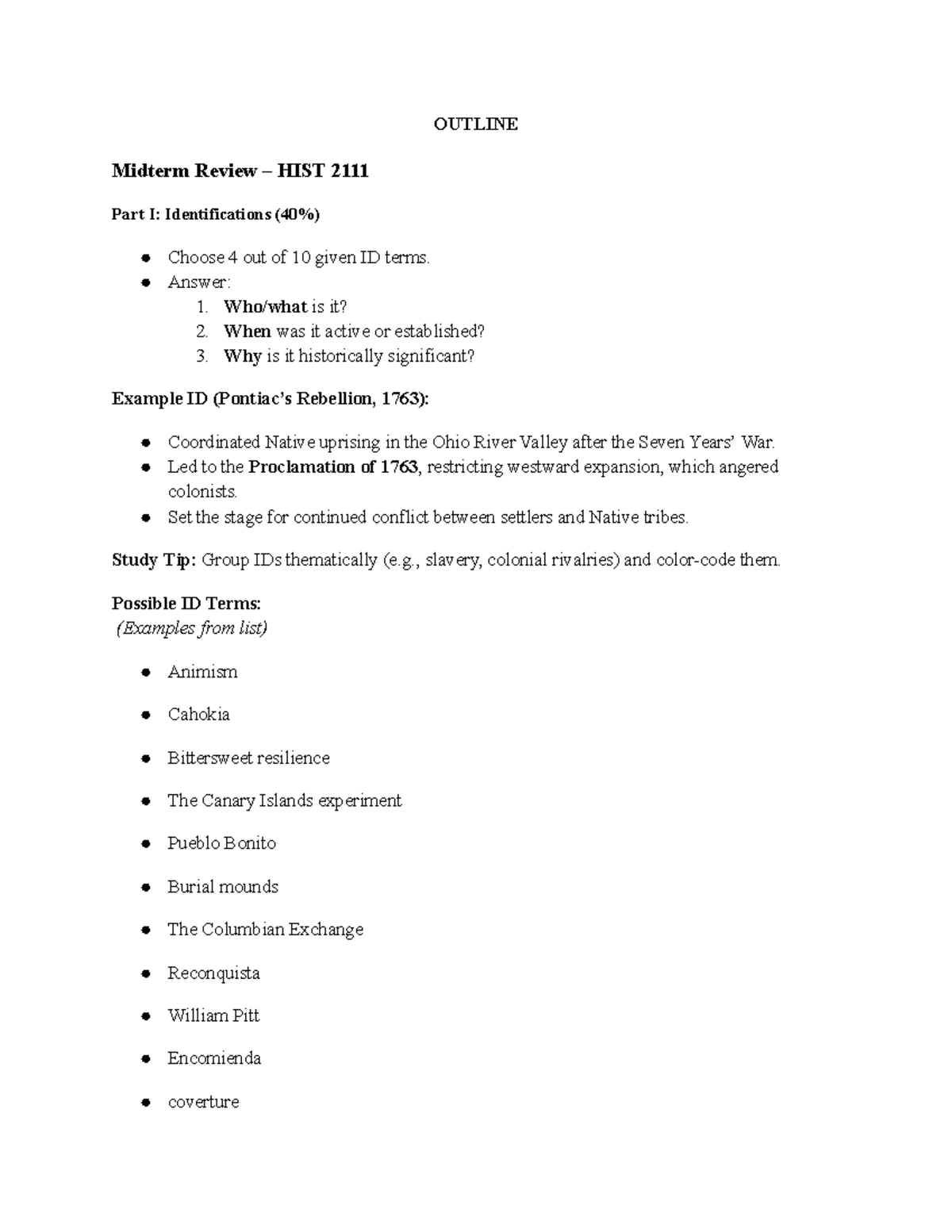 Midterm Review Guide for HIST 2111: Concepts, Themes & ID Terms - Studocu
