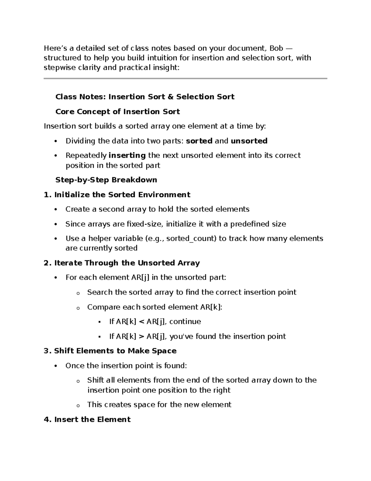 Class Notes Insertion Sort Selection Sort Cs101 Studocu