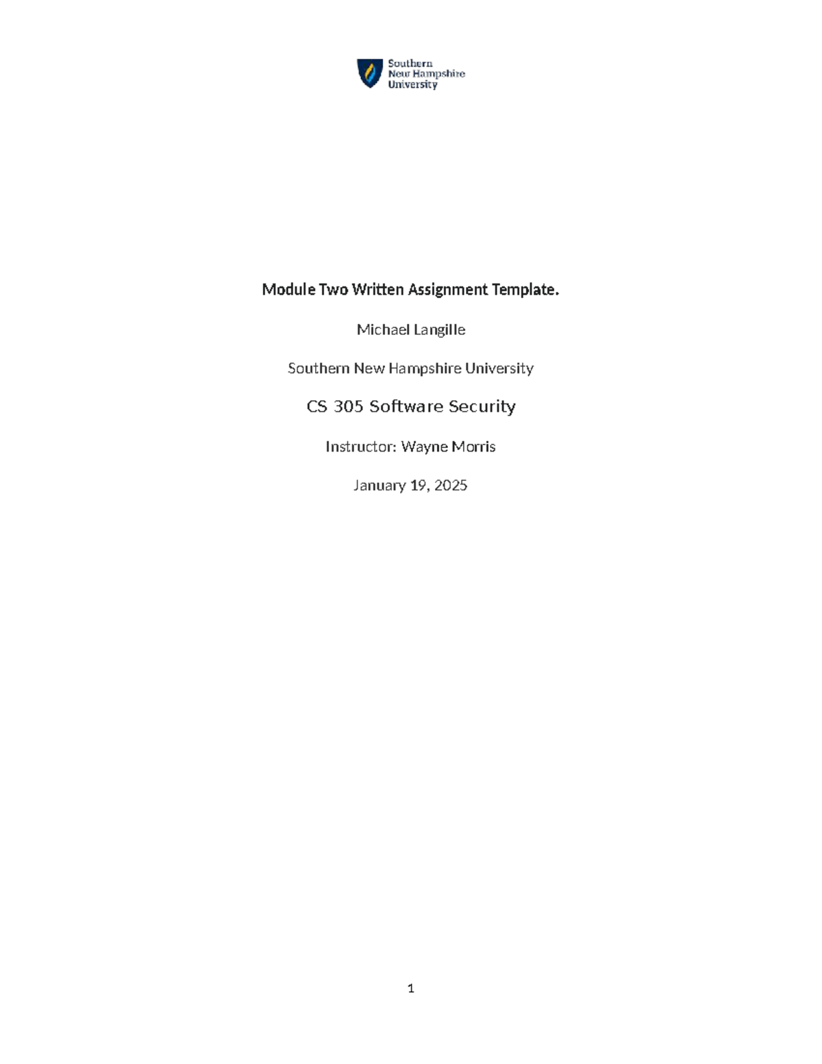 CS 305 Module Two Written Assignment Template - Michael Langille Southern New Hampshire ...