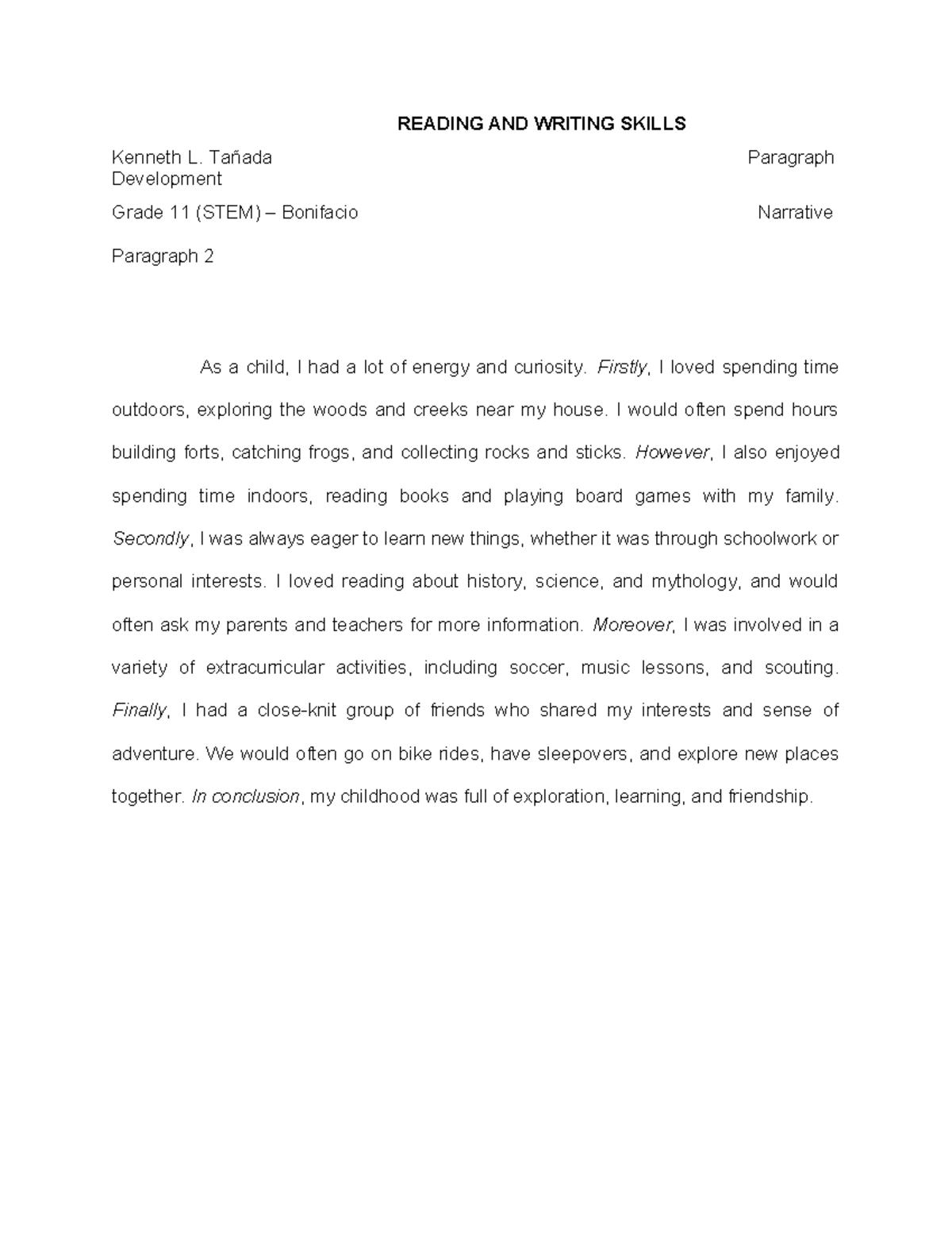 Grade 11 (STEM) Narrative Paragraph Development Notes - Studocu