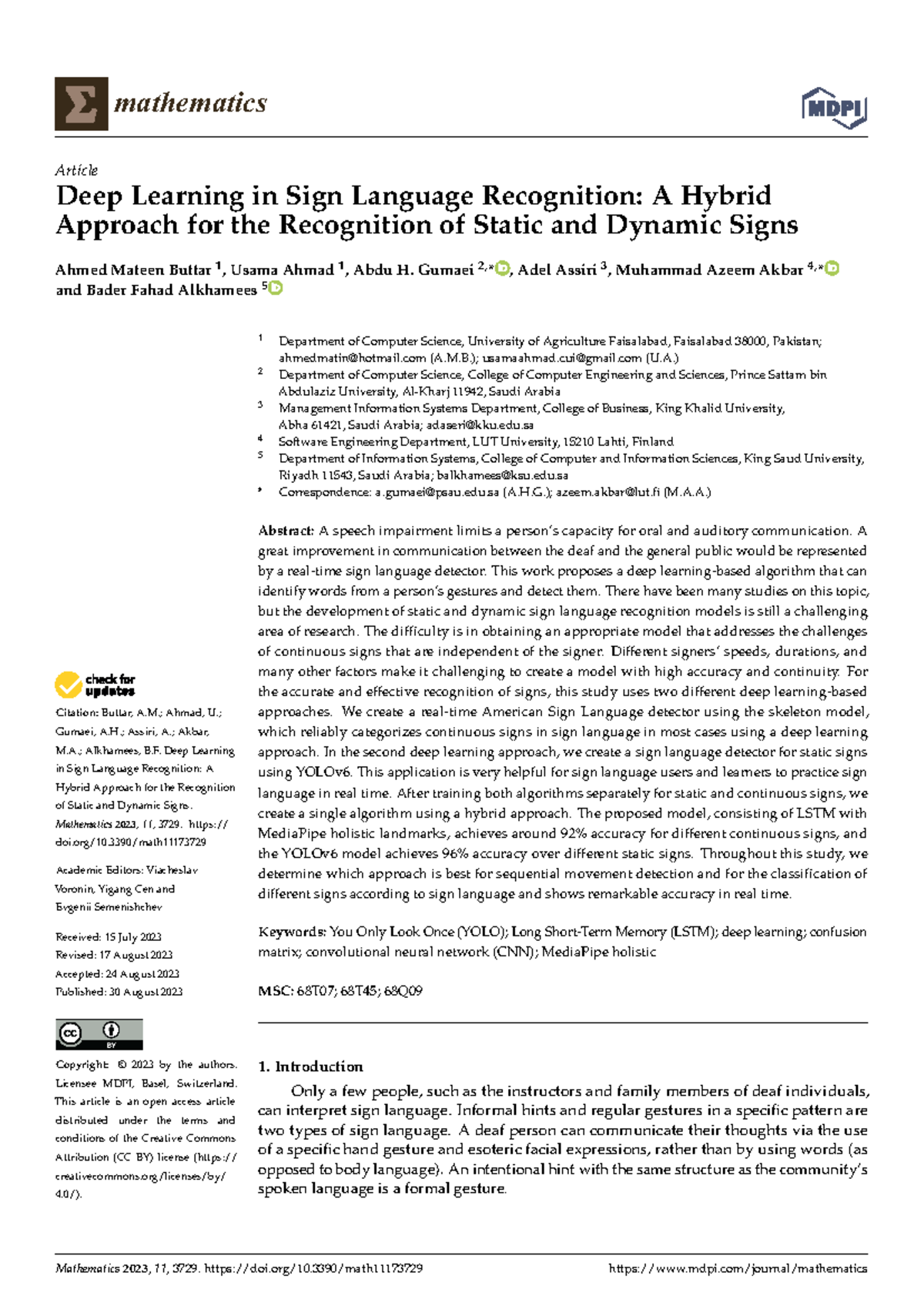 Mathematics 11 - Deep Learning Hybrid Model for Sign Language ...