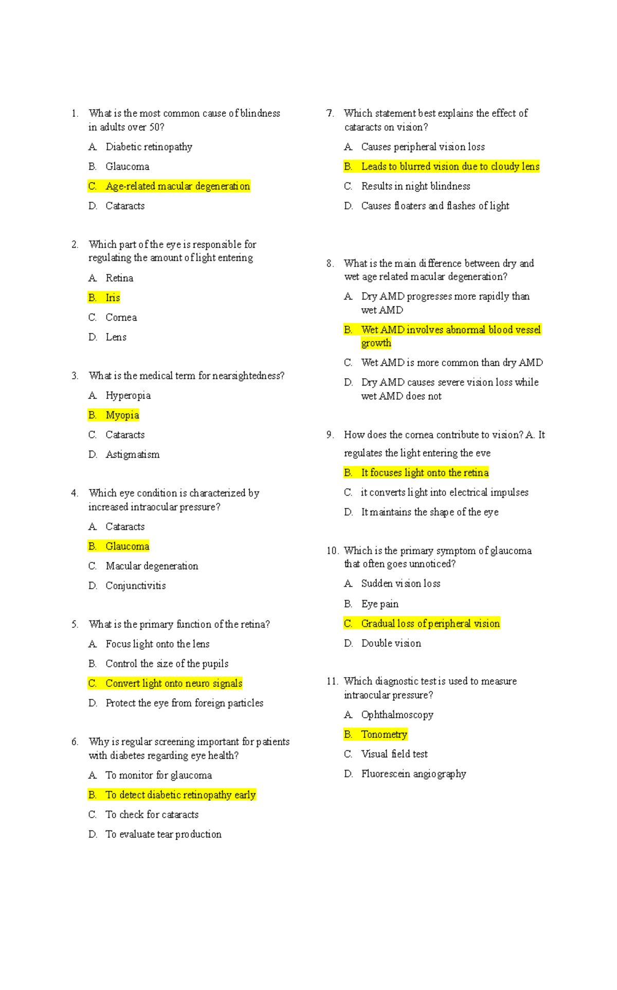Title: Eye and Ear Health Quiz: Key Concepts and Conditions (MED 101 ...