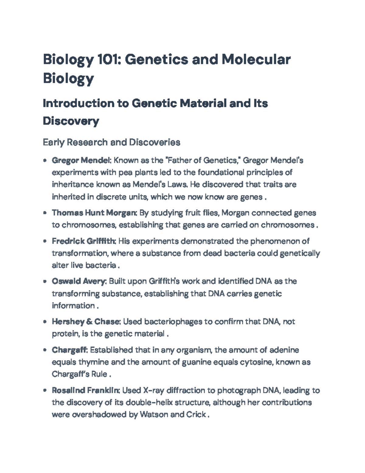 Biology 101: Final Exam Study Guide on Genetics and Molecular Biology ...