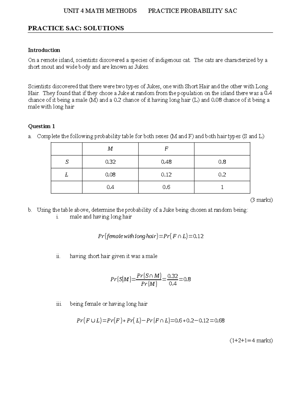 UNIT 4 MATH METHODS PROBABILITY SAC: PRACTICE SOLUTIONS - Studocu