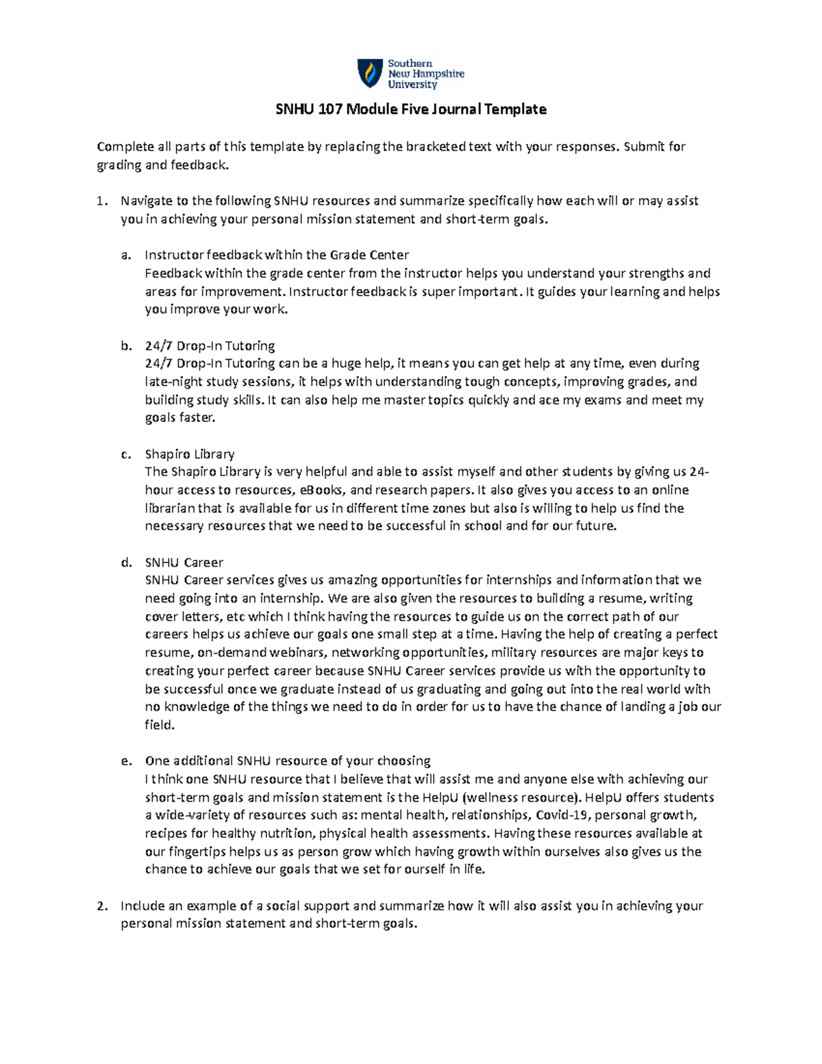 SNHU 107 Module 5 Journal Template: Strategies for Success - Studocu