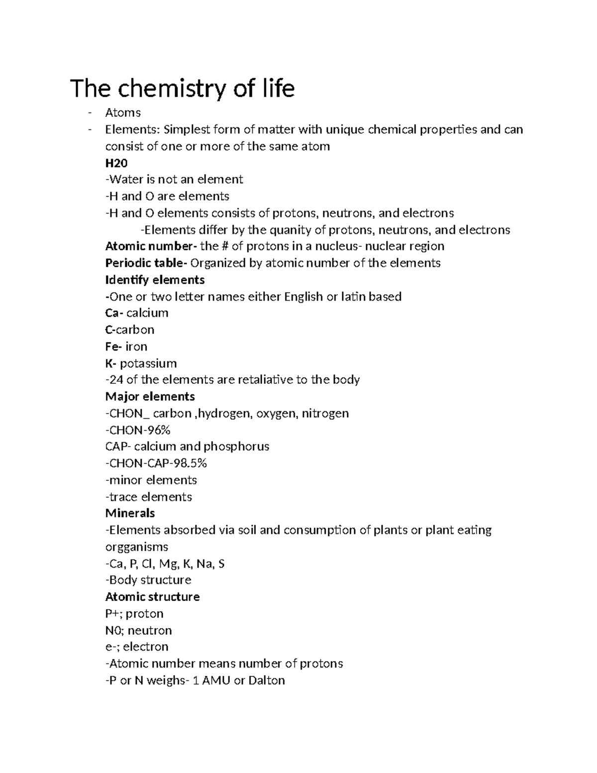 Chemistry of Life: Atoms, Molecules, and Biological Reactions - The ...