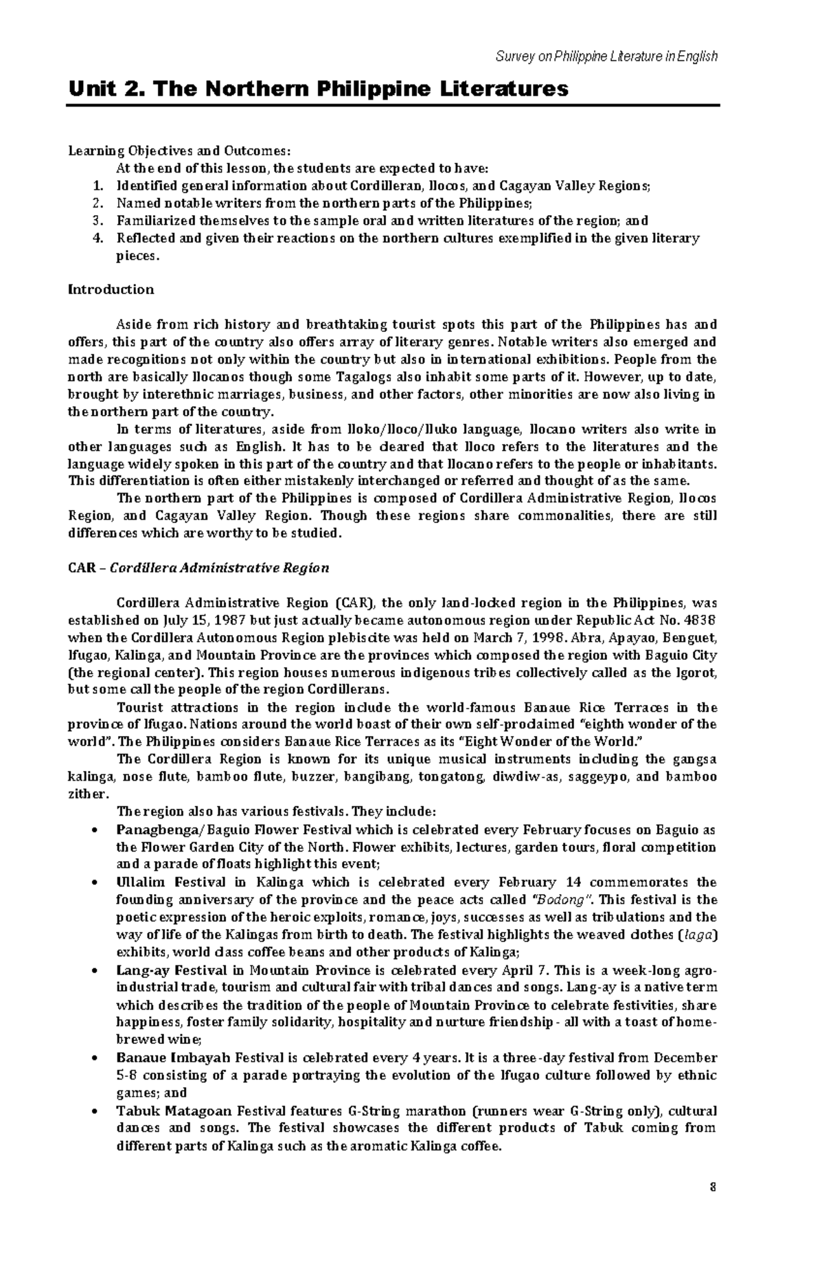 Different Regions of the Philippines and Its literary works - Bachelor ...