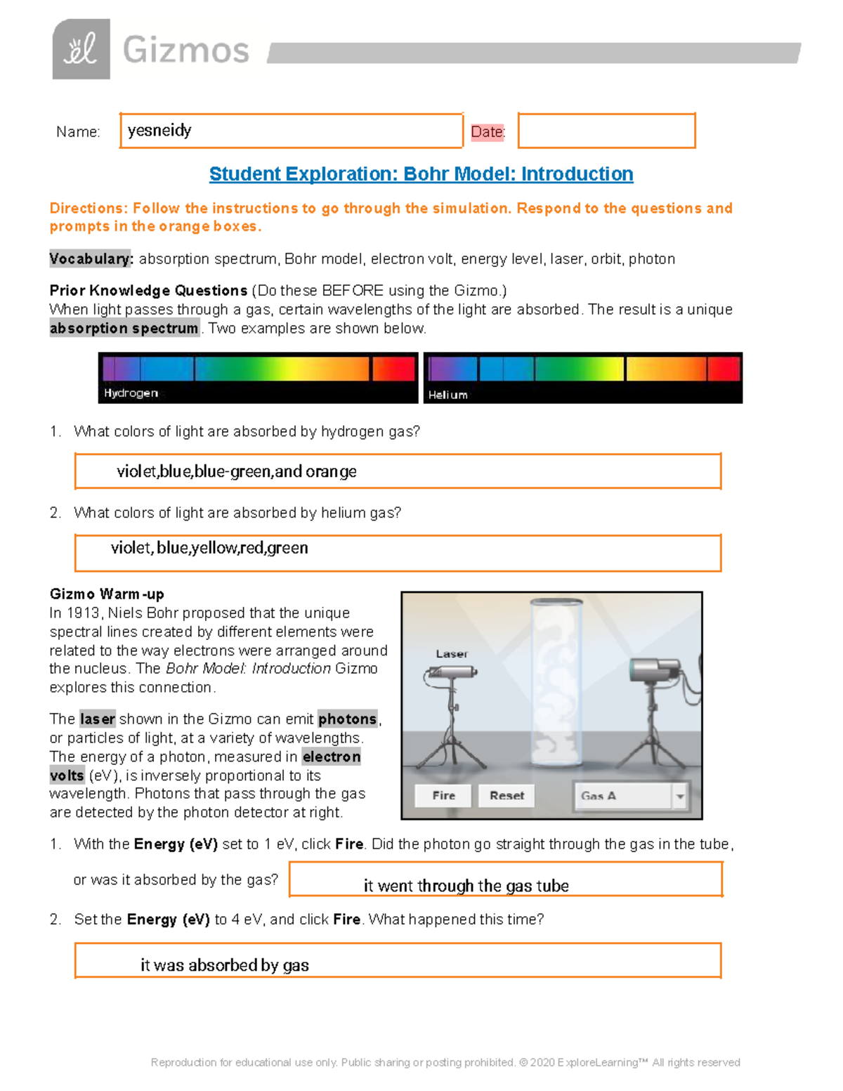 Bohr Model Introduction Simulation: Exploration & Questions - Studocu