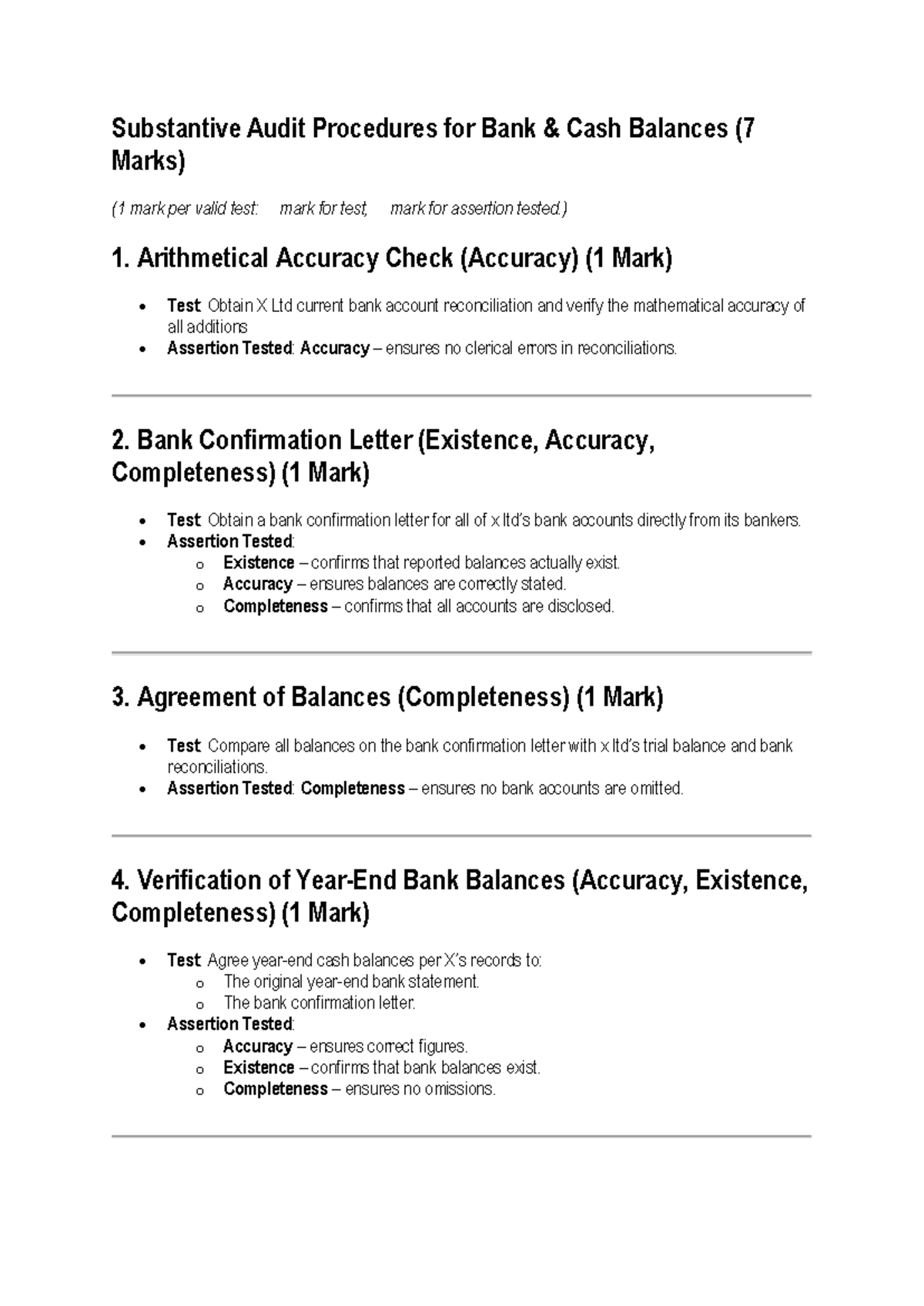 Substantive Audit Procedures for Cash Balances and Trade Receivables (7 ...