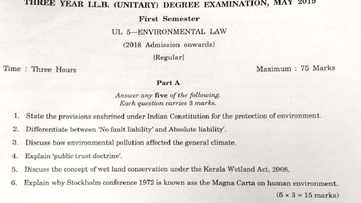 Three year LL.B. (Unitary) degree examination, May 2019 - 3 marks ...