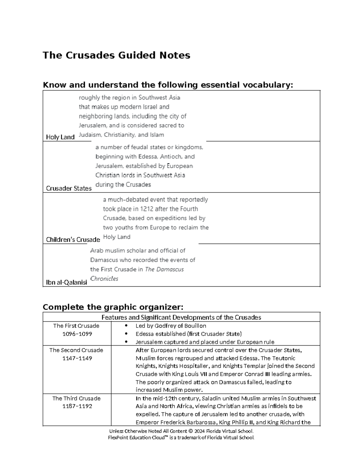 World History 02.03 Guided Notes: The Crusades Overview - Studocu