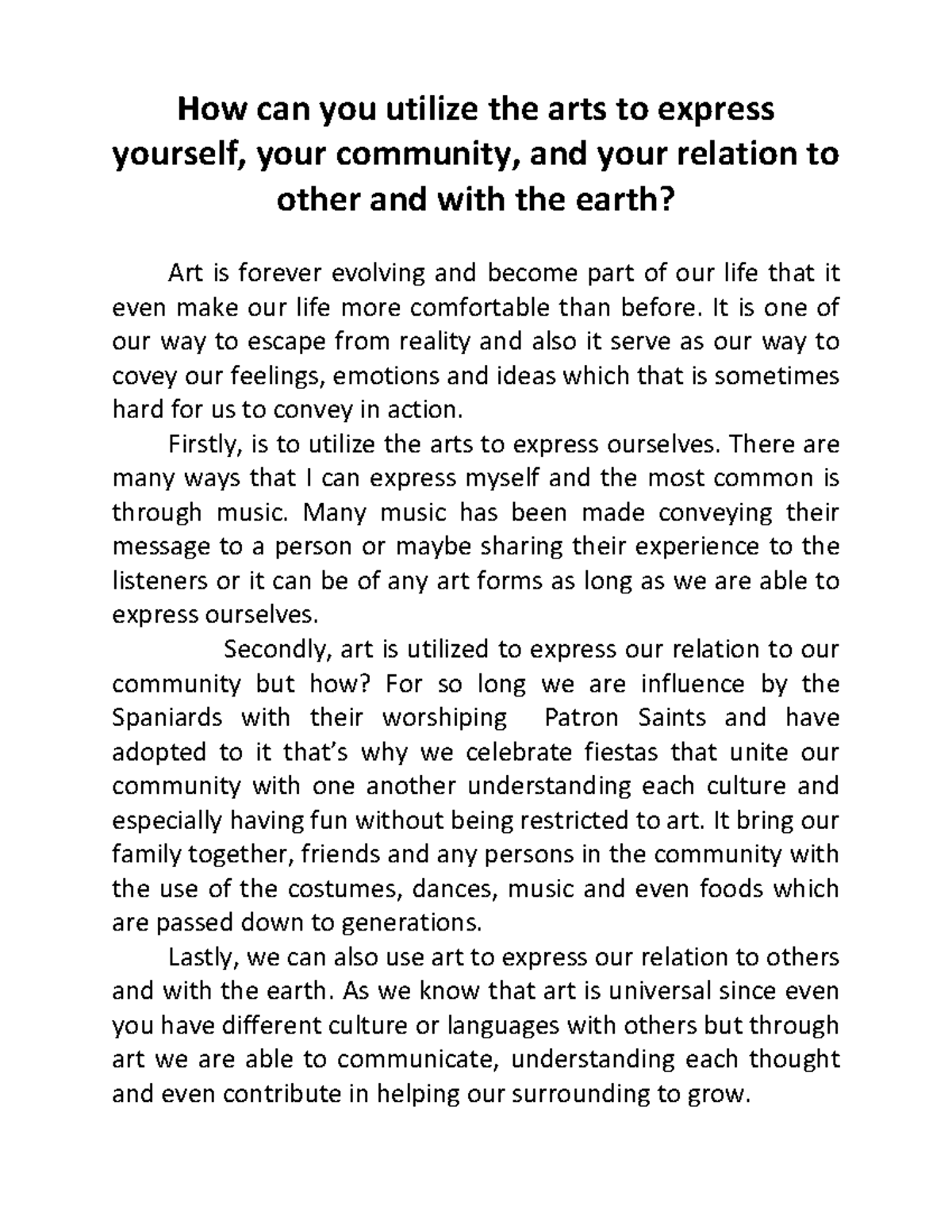 Essay ART 101: Utilizing Arts for Self, Community & Earth Connection ...