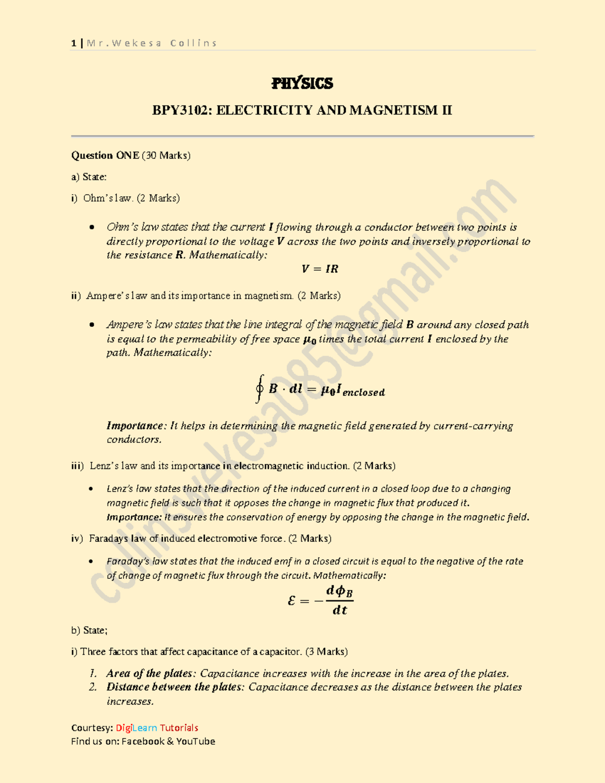 BPY3102 Electricity and Magnetism II Past Paper Revision Notes - Studocu