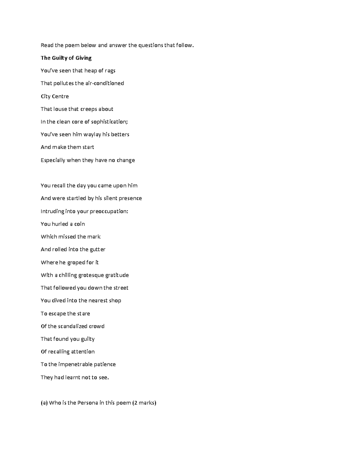 Guilty - Poem Analysis and Questions - Studocu
