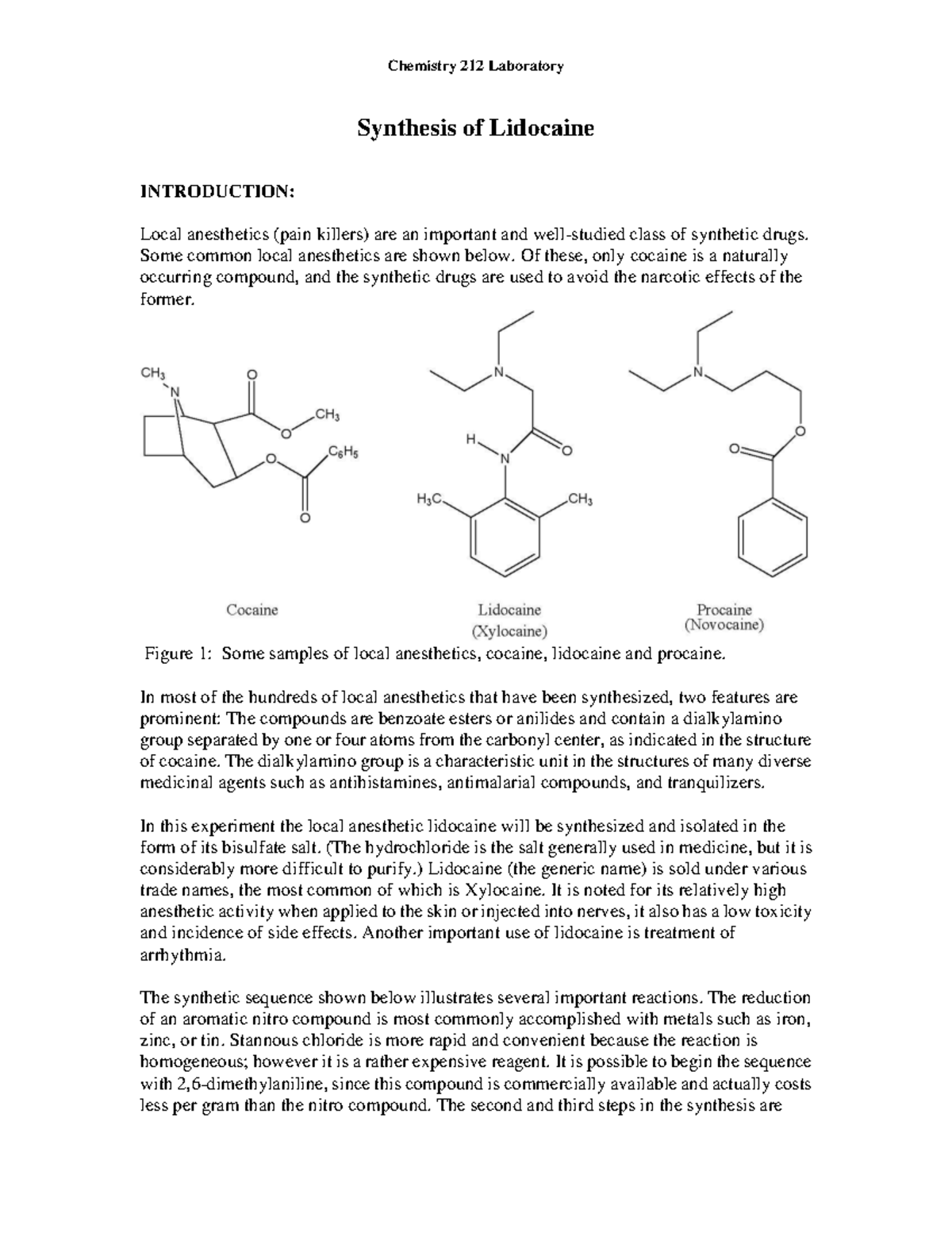 Synthesis Procedure and Yield Analysis of Lidocaine (CHM 210) - Studocu