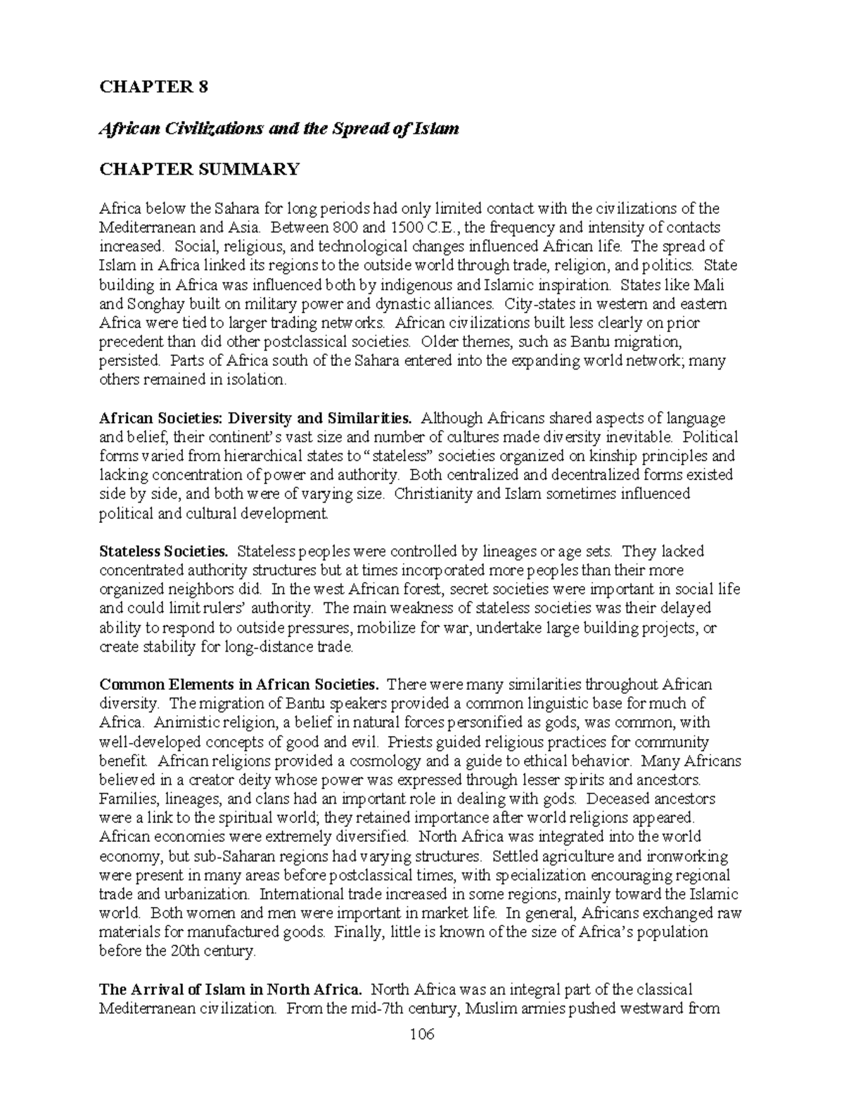 African Civilizations & the Spread of Islam: Chapter 8 Overview - Studocu