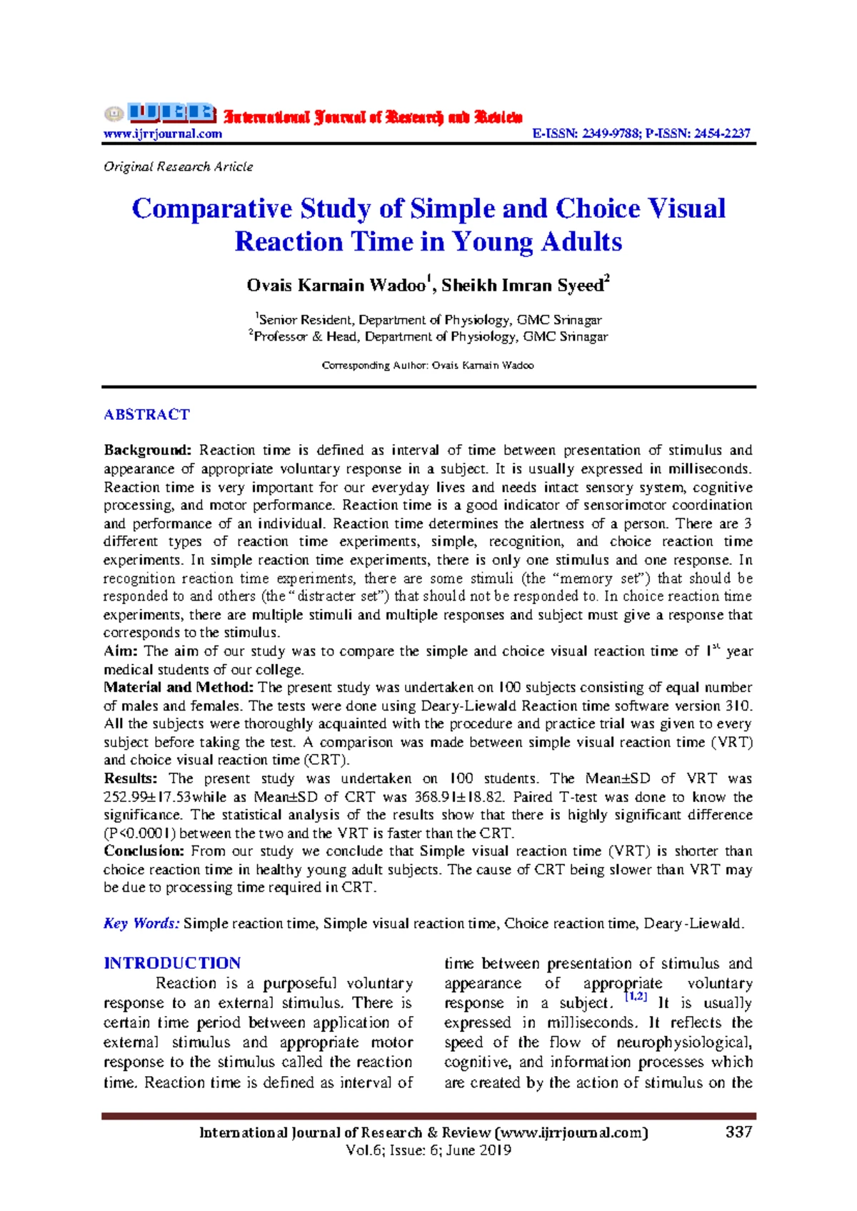 Comparison of Auditory vs. Visual Simple Reaction Times: Study Findings ...