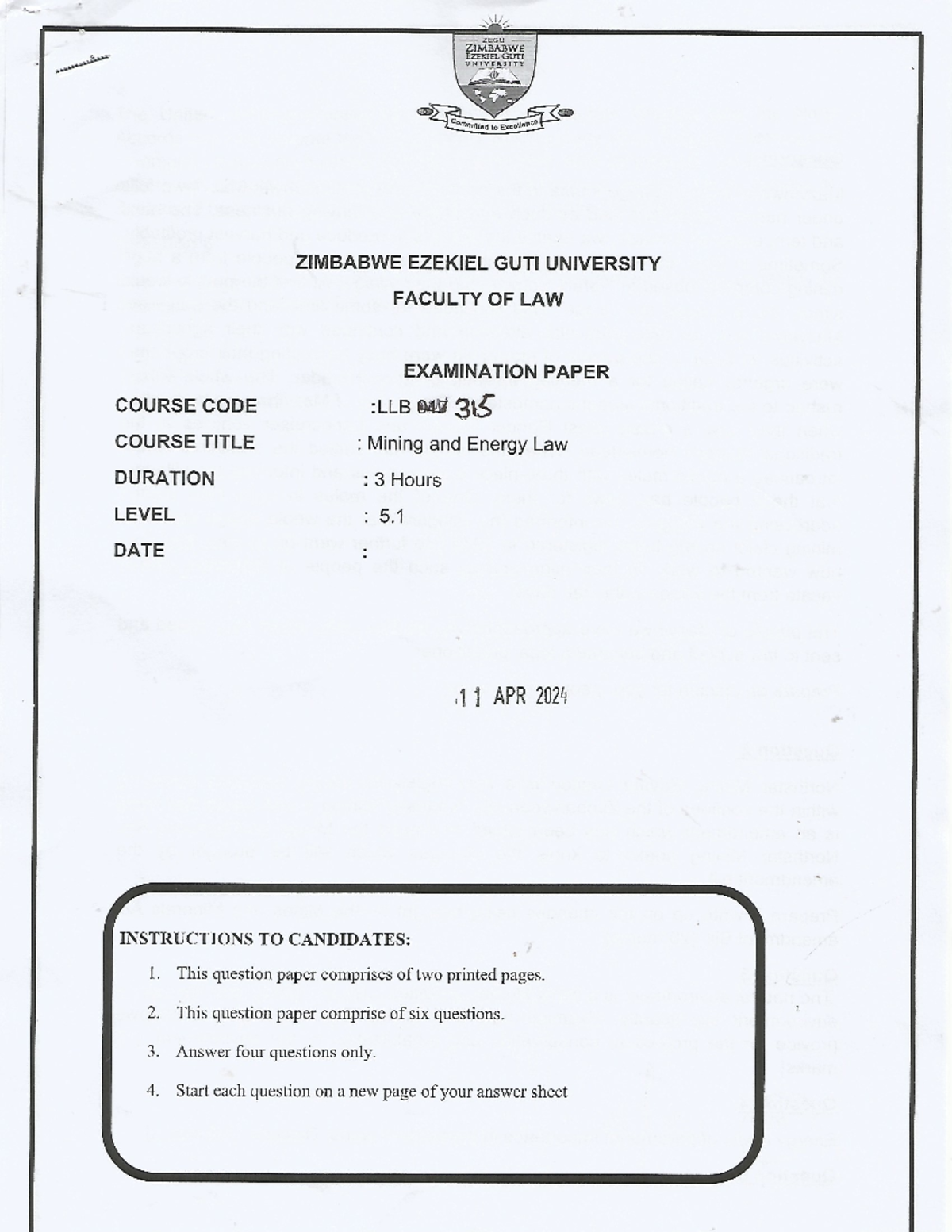 LLB 047 315 Final Exam: Mining and Energy Law Insights - Studocu