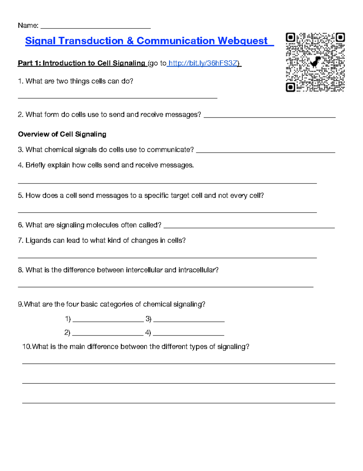 Signal Transduction Communication Webquest: Intro to Cell Signaling ...