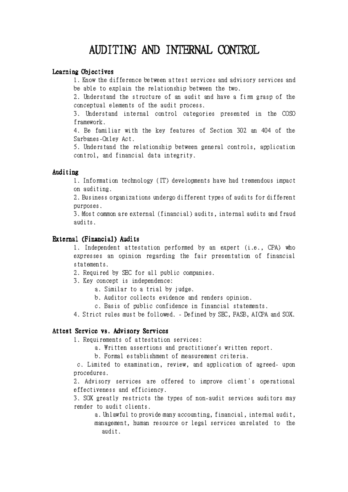 Auditing AND Internal Control - AUDITING AND INTERNAL CONTROL ...